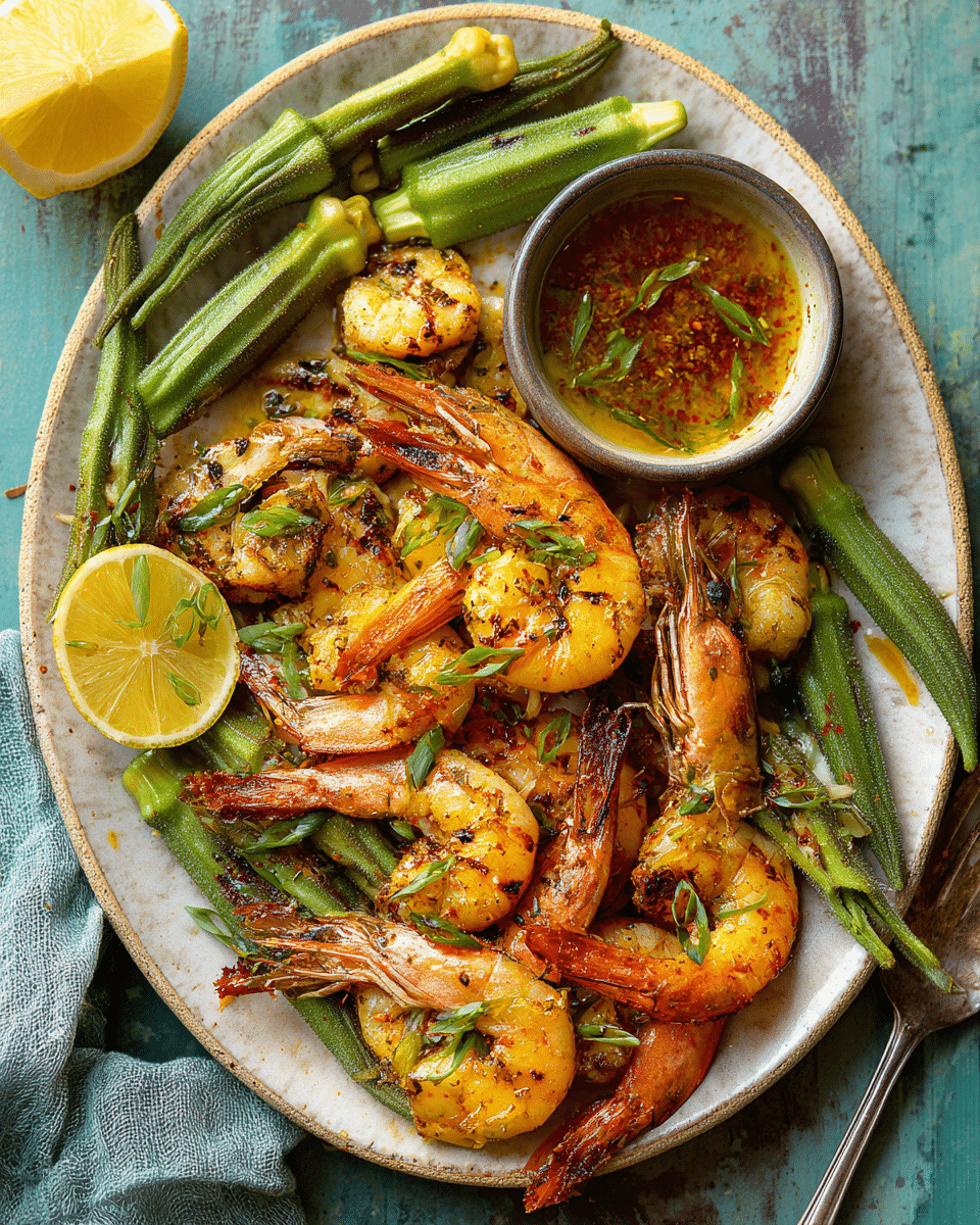 Labor Day Grilled Prawns with Okra – Coastal, Savory & Vibrant