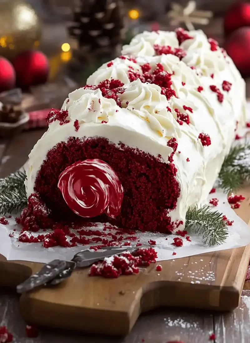 Delicious Red Velvet Yule Log with Creamy Filling Magic