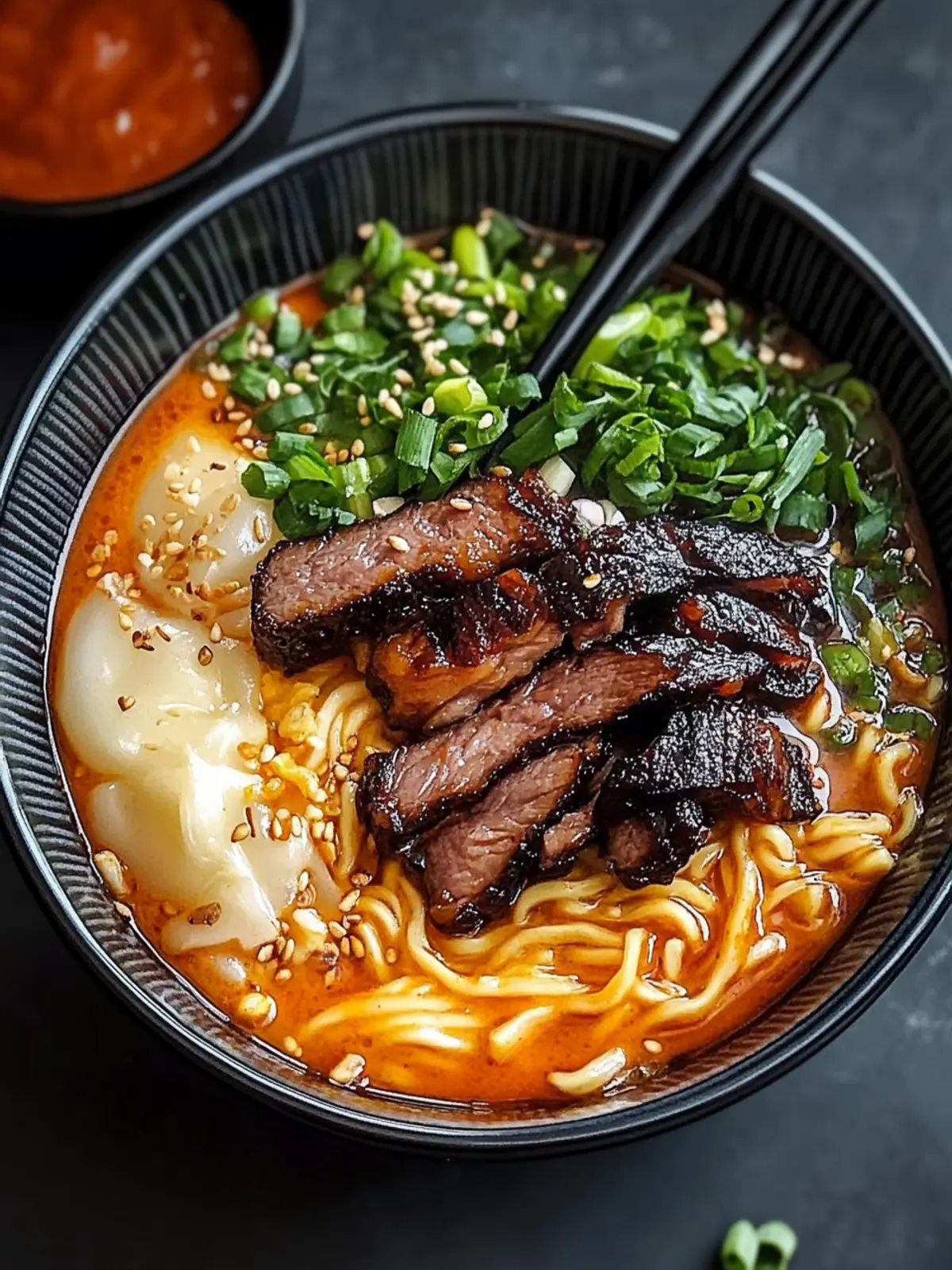 Ultimate Spicy Korean Ramen with Grilled Beef & Creamy Sauce